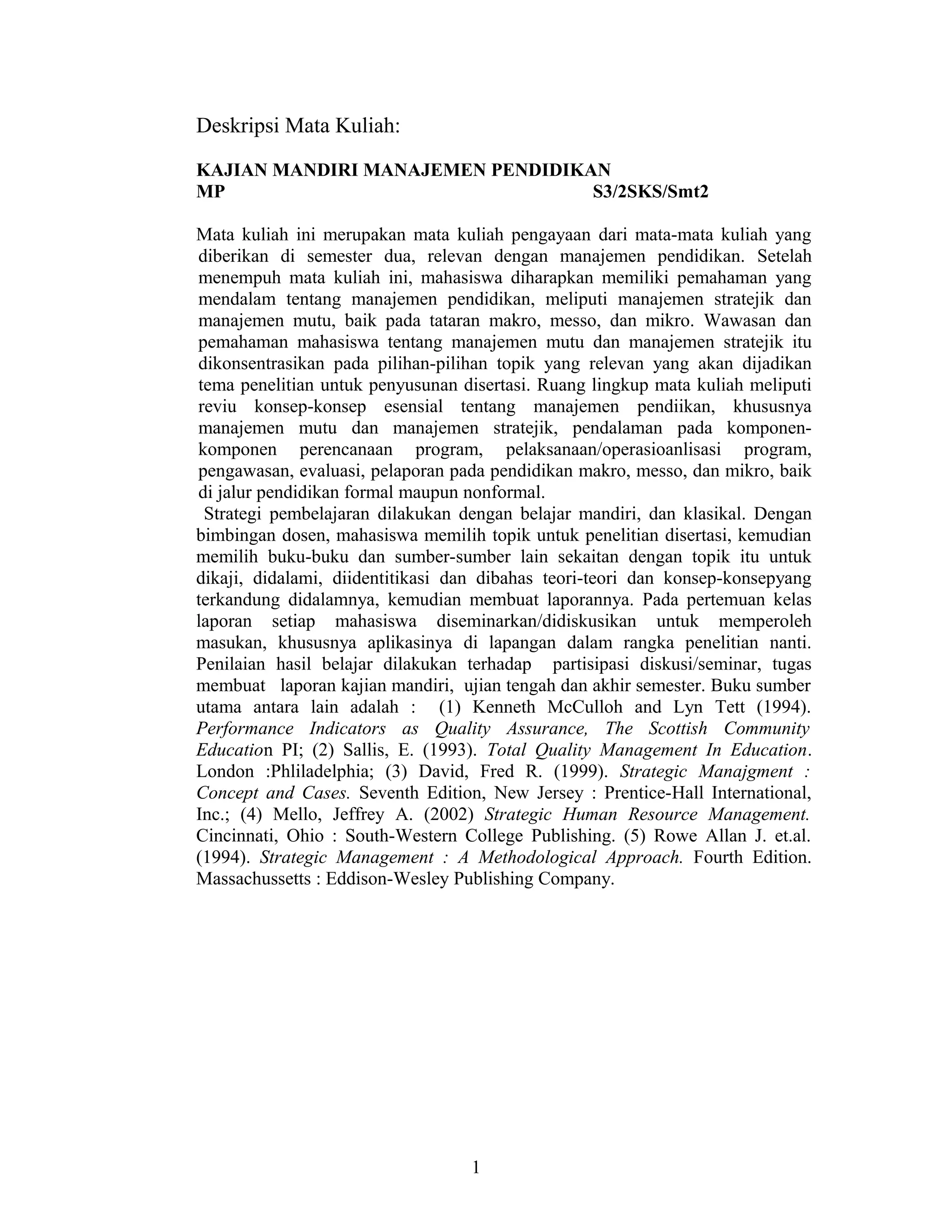 Silabus kajian mandiri s3 | PDF