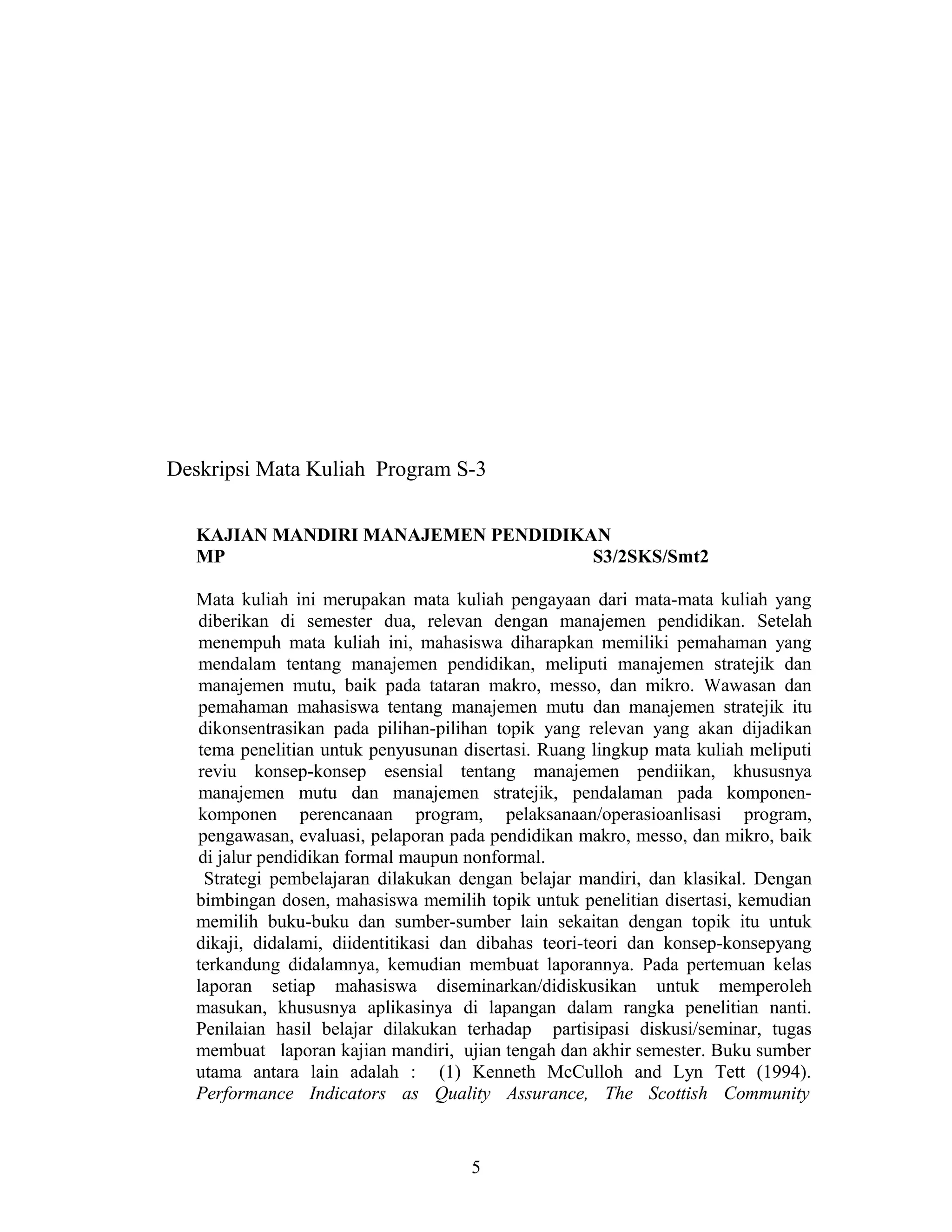 Silabus kajian mandiri s3 | PDF