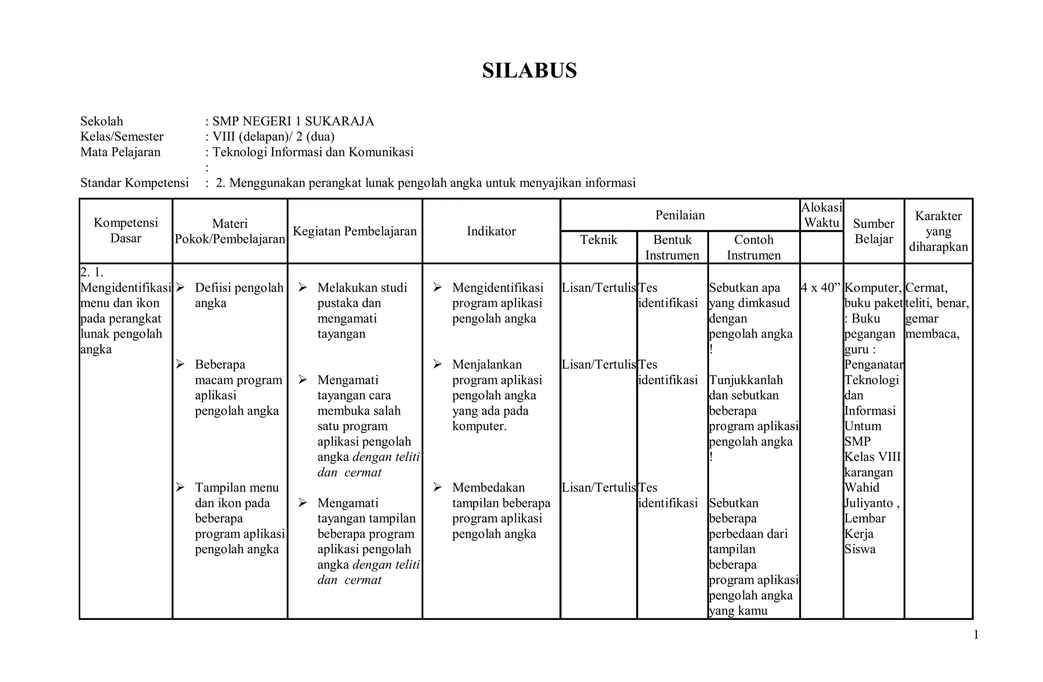Silabus kelas 8 semester 2 | PDF