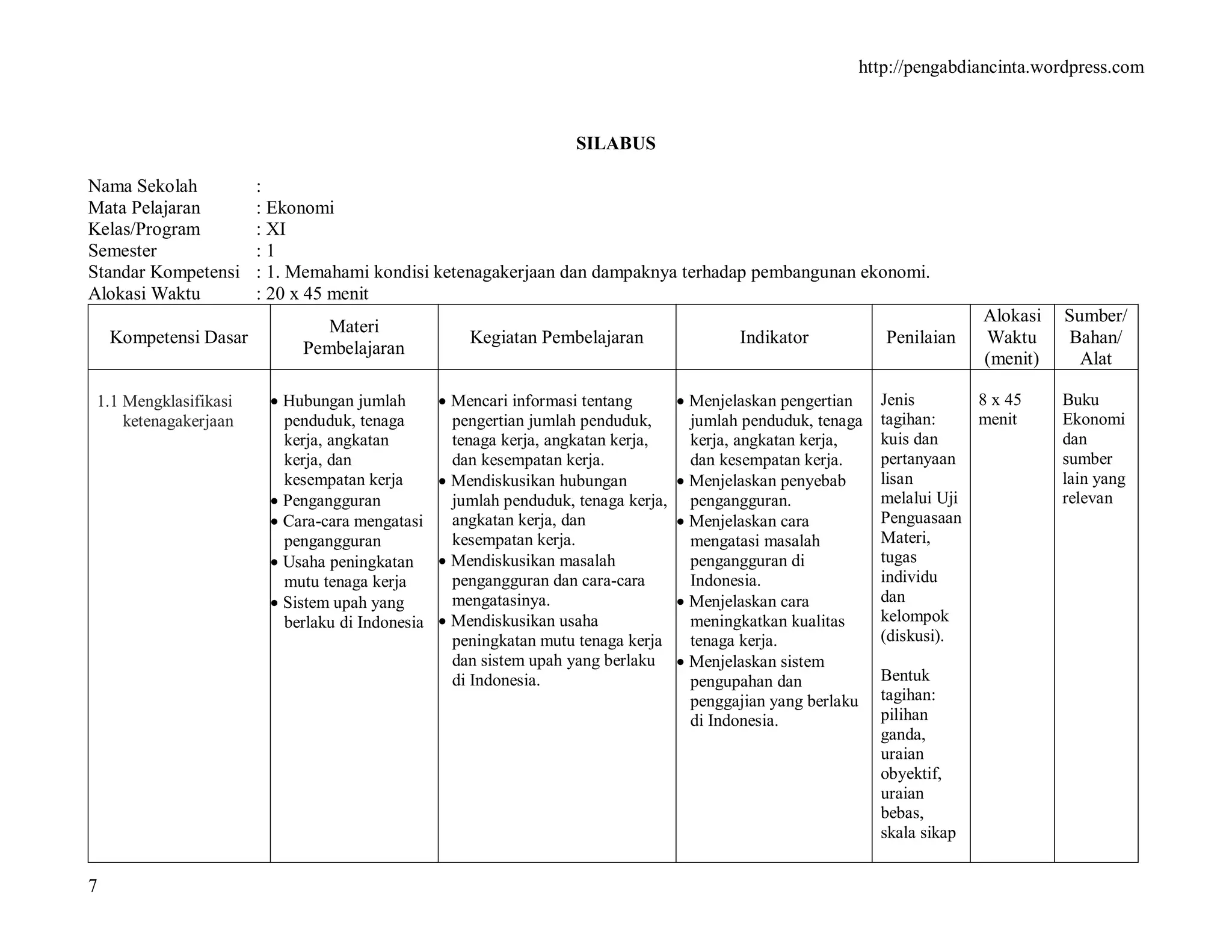 Silabus kelas xi ekonomi | PDF