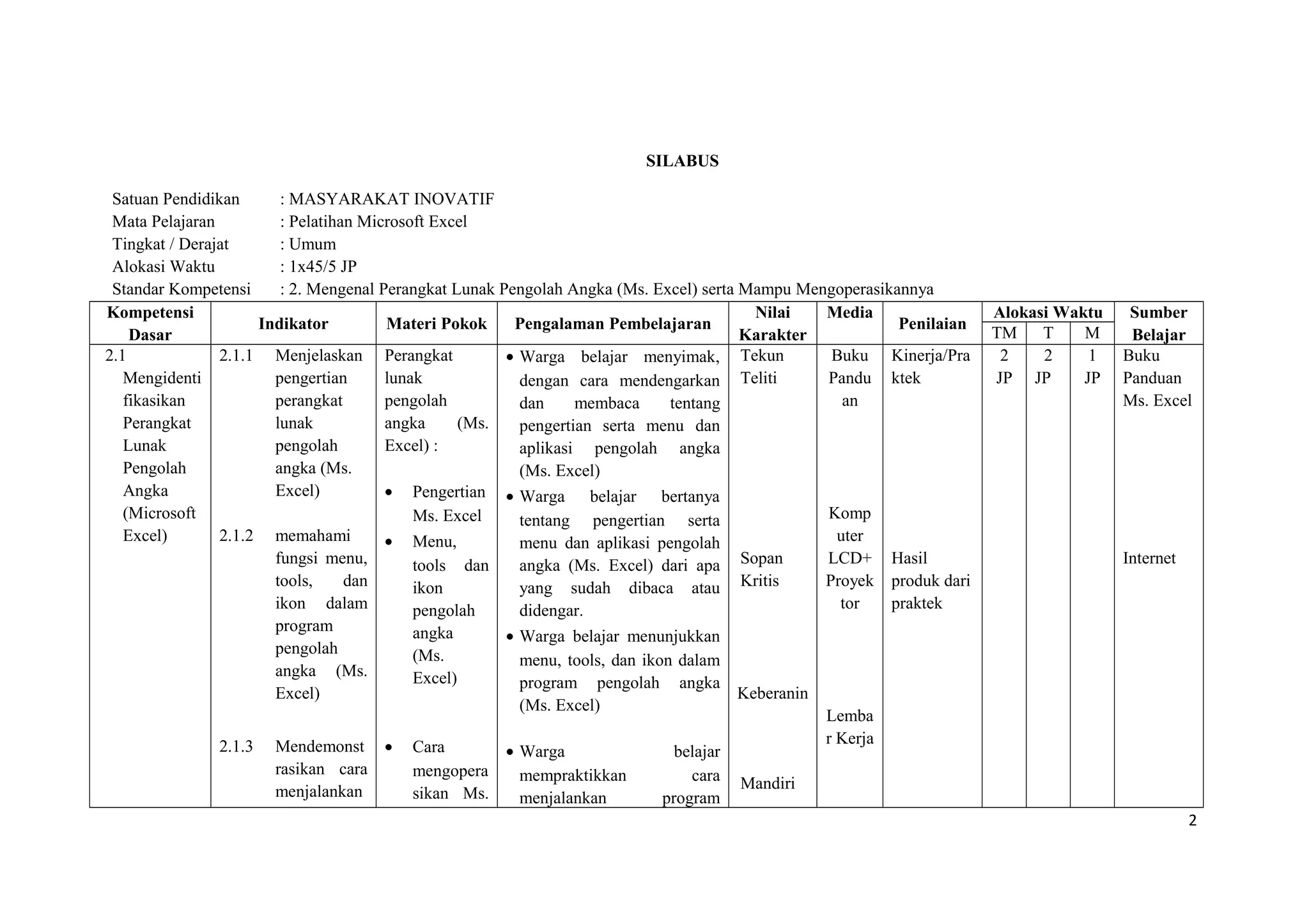 Contoh Silabus | DOC