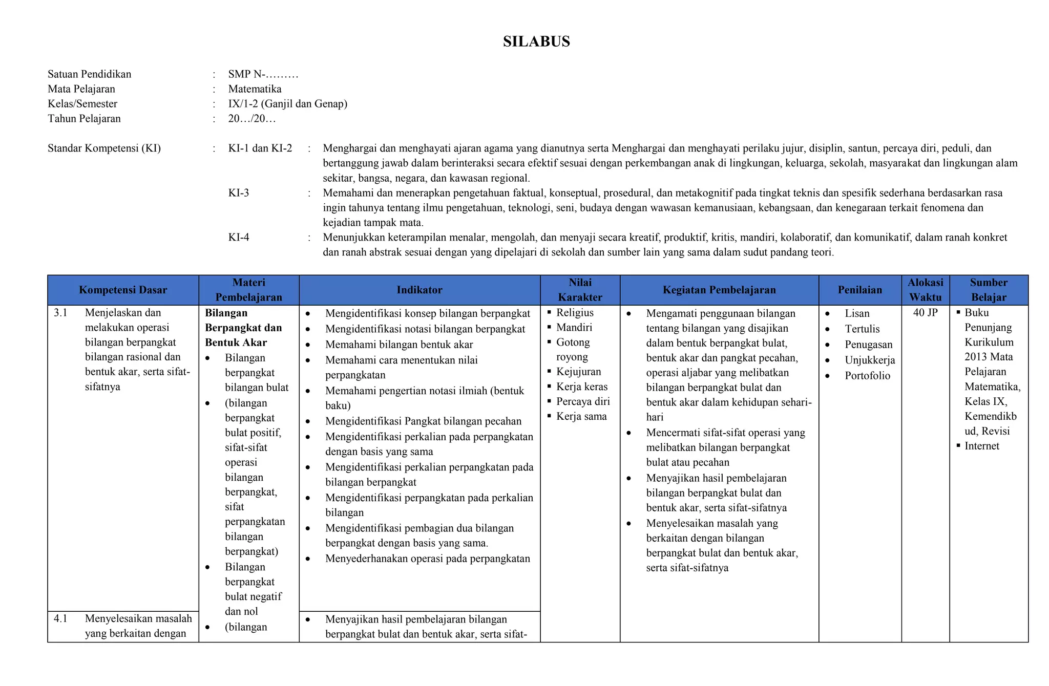 Silabus Matematika Kelas 9 (Format 1) (gurusekali.com).doc