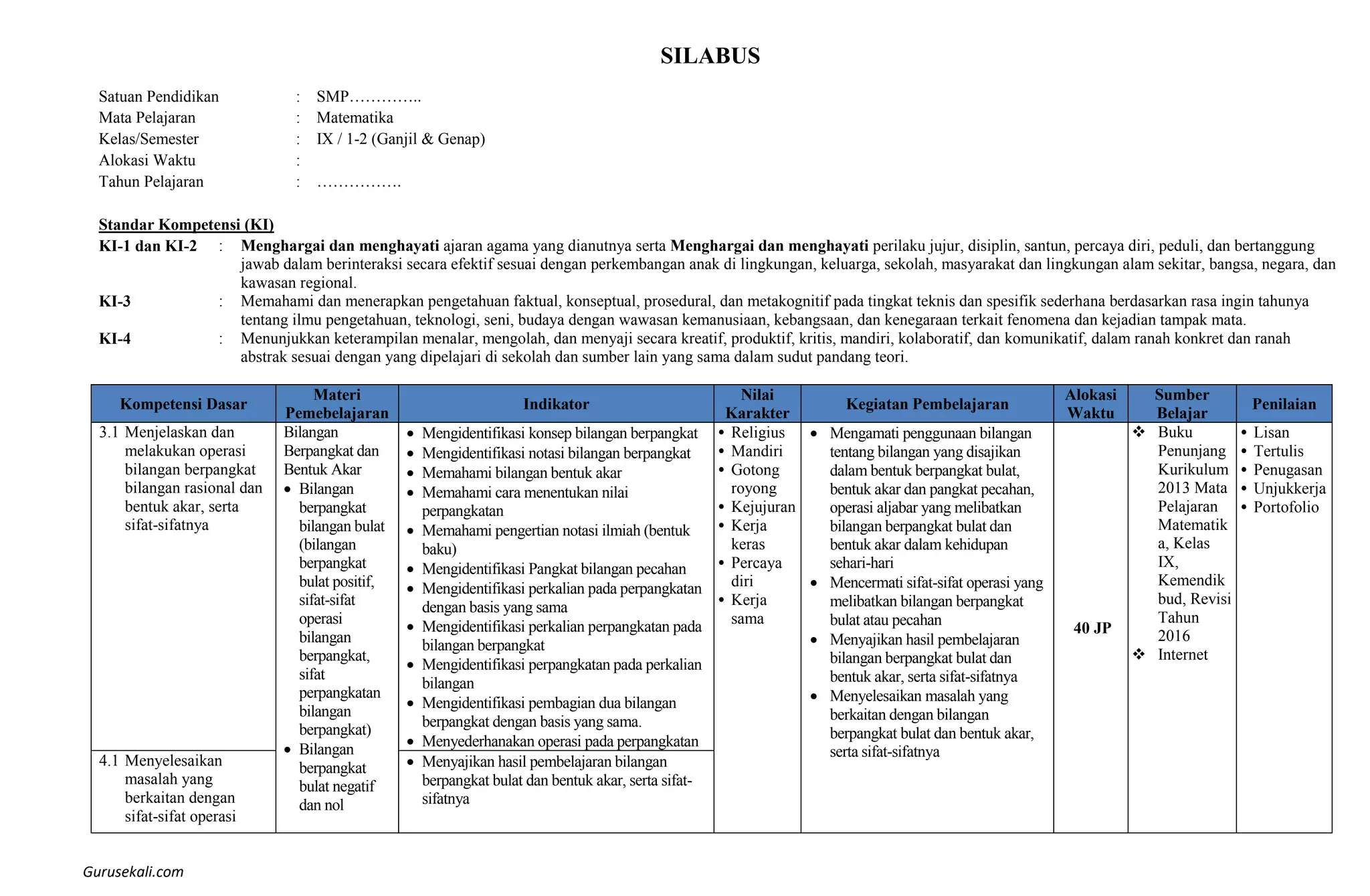 Silabus Matematika Kelas 9 (Format 2) (gurusekali.com).docx
