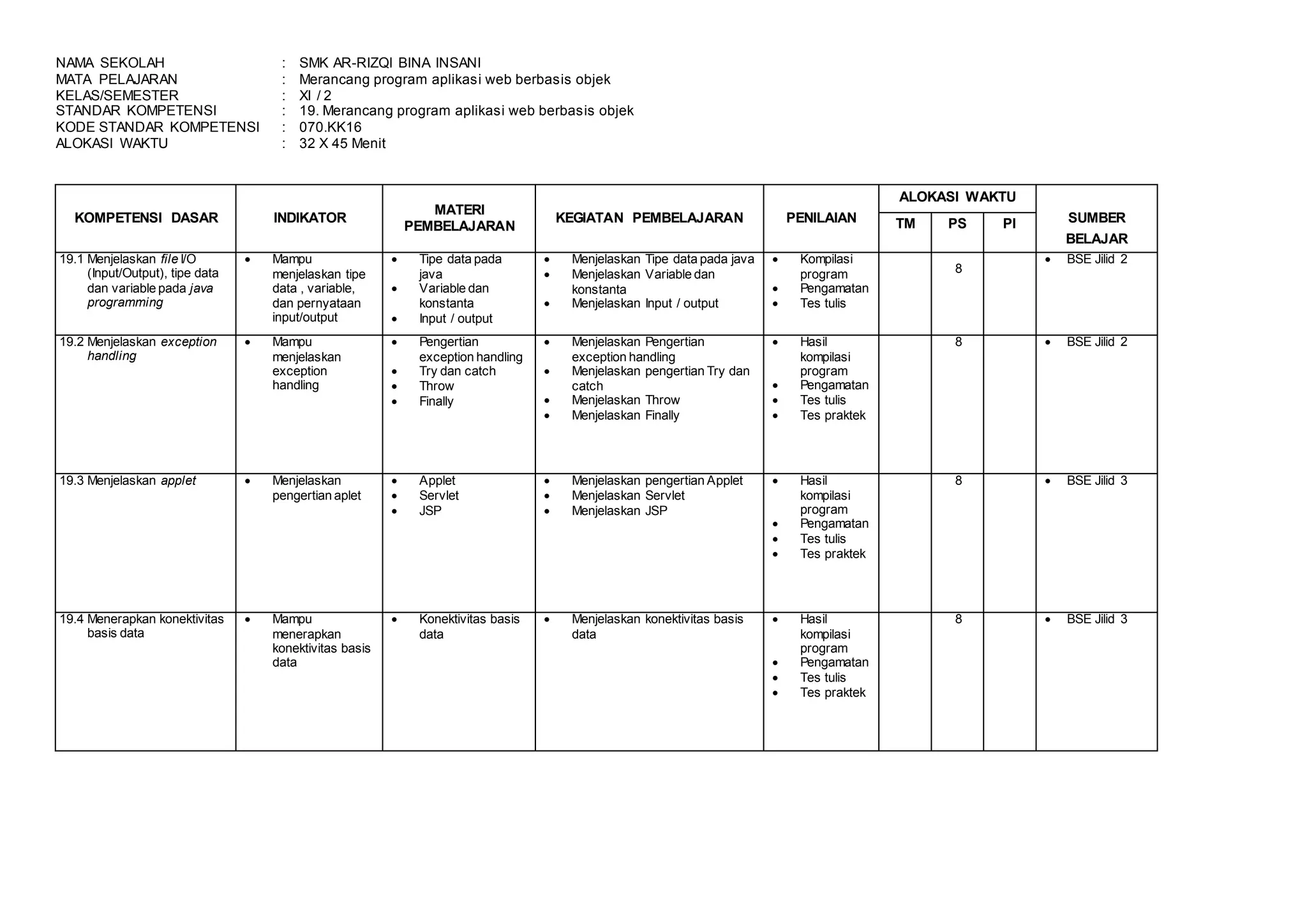 Silabus merancang program aplikasi web berbasis objek | DOCX