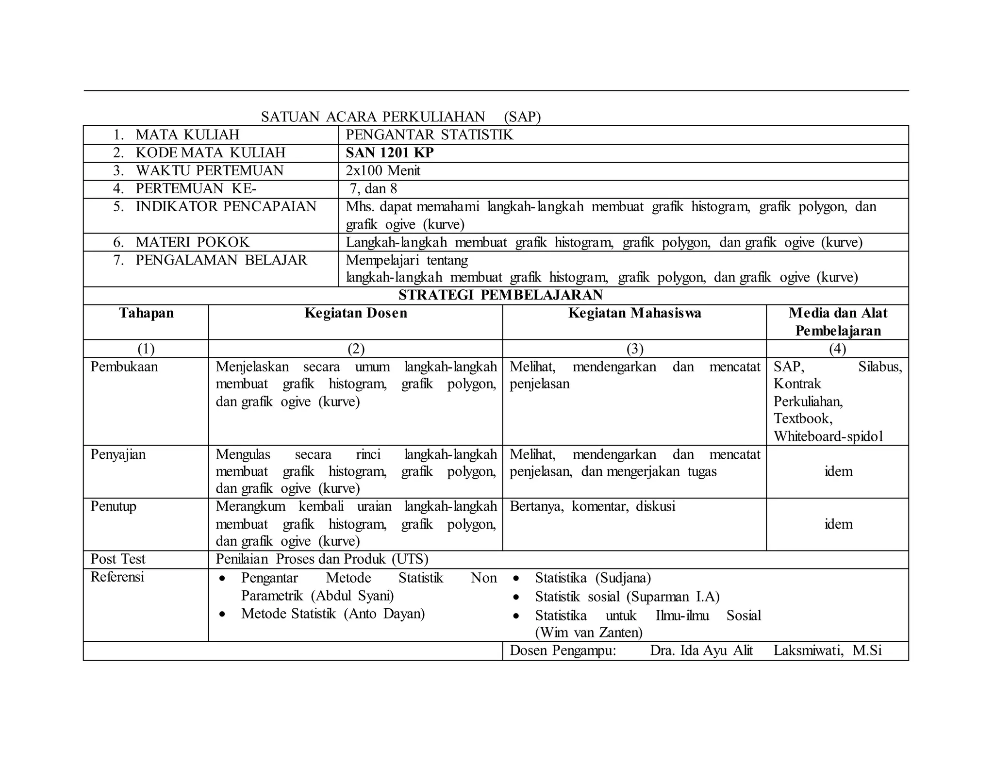 Silabus mk pengantar statistik | PPT