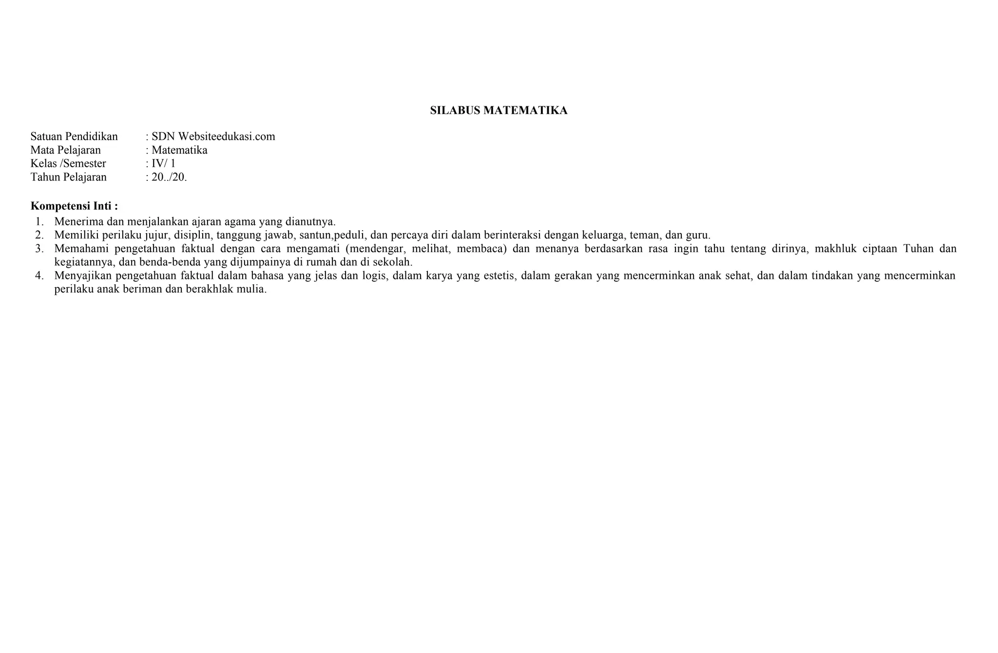 Silabus MTK Kelas 4 Ganjil 9 Komponen (Websiteedukasi.com).docx