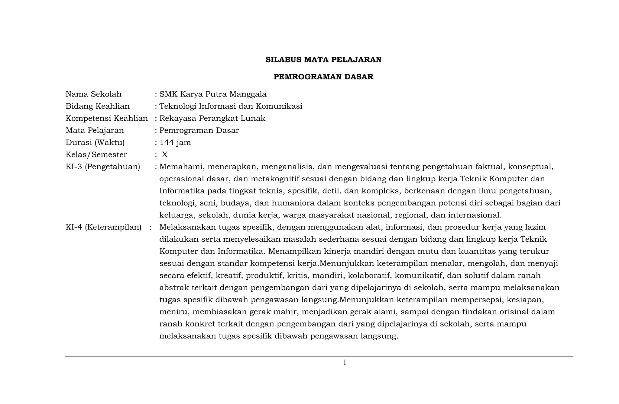 Silabus Pemrograman Dasar.doc