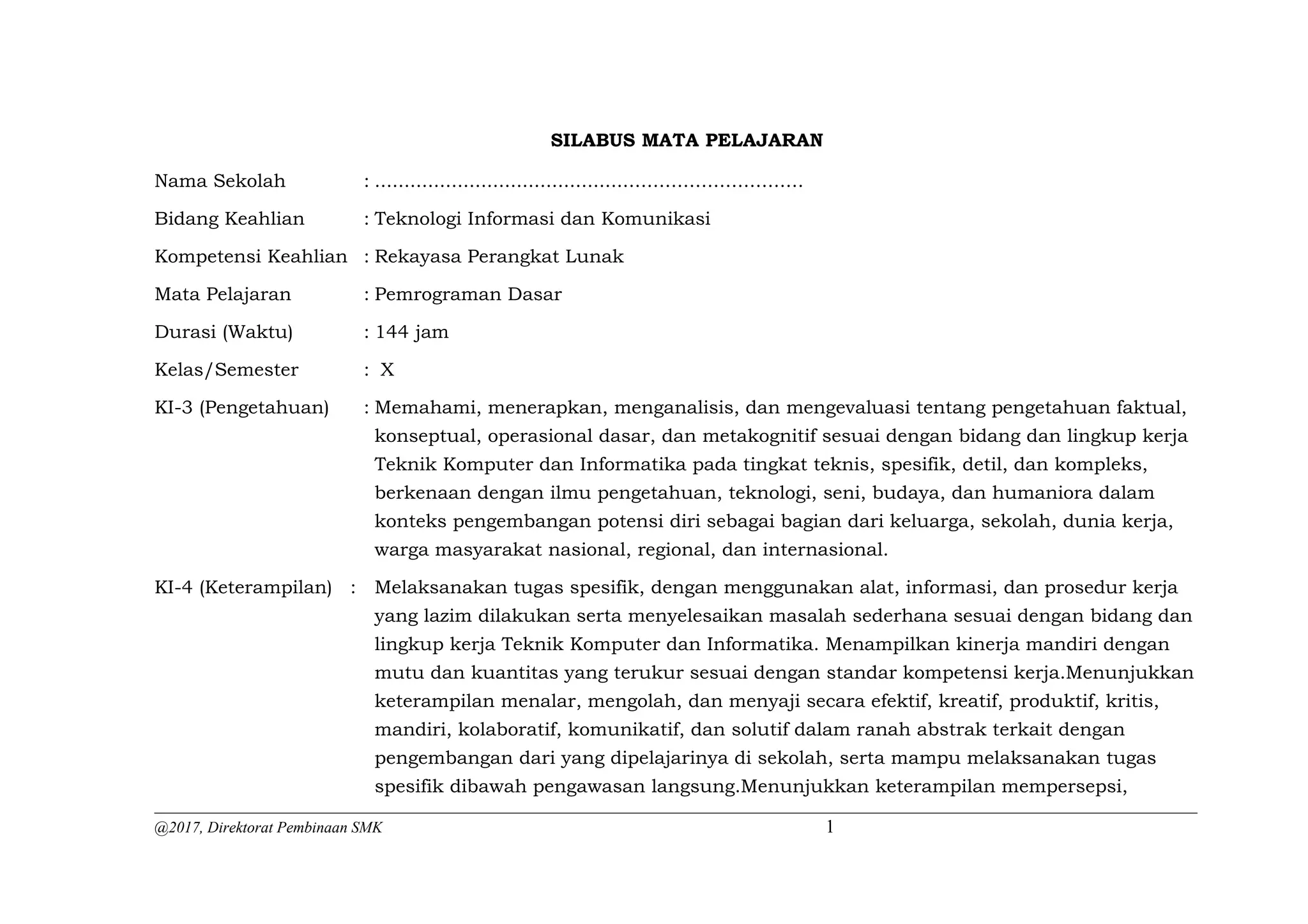 Silabus pemrograman dasar sugiarto smkn2 depok | PPT