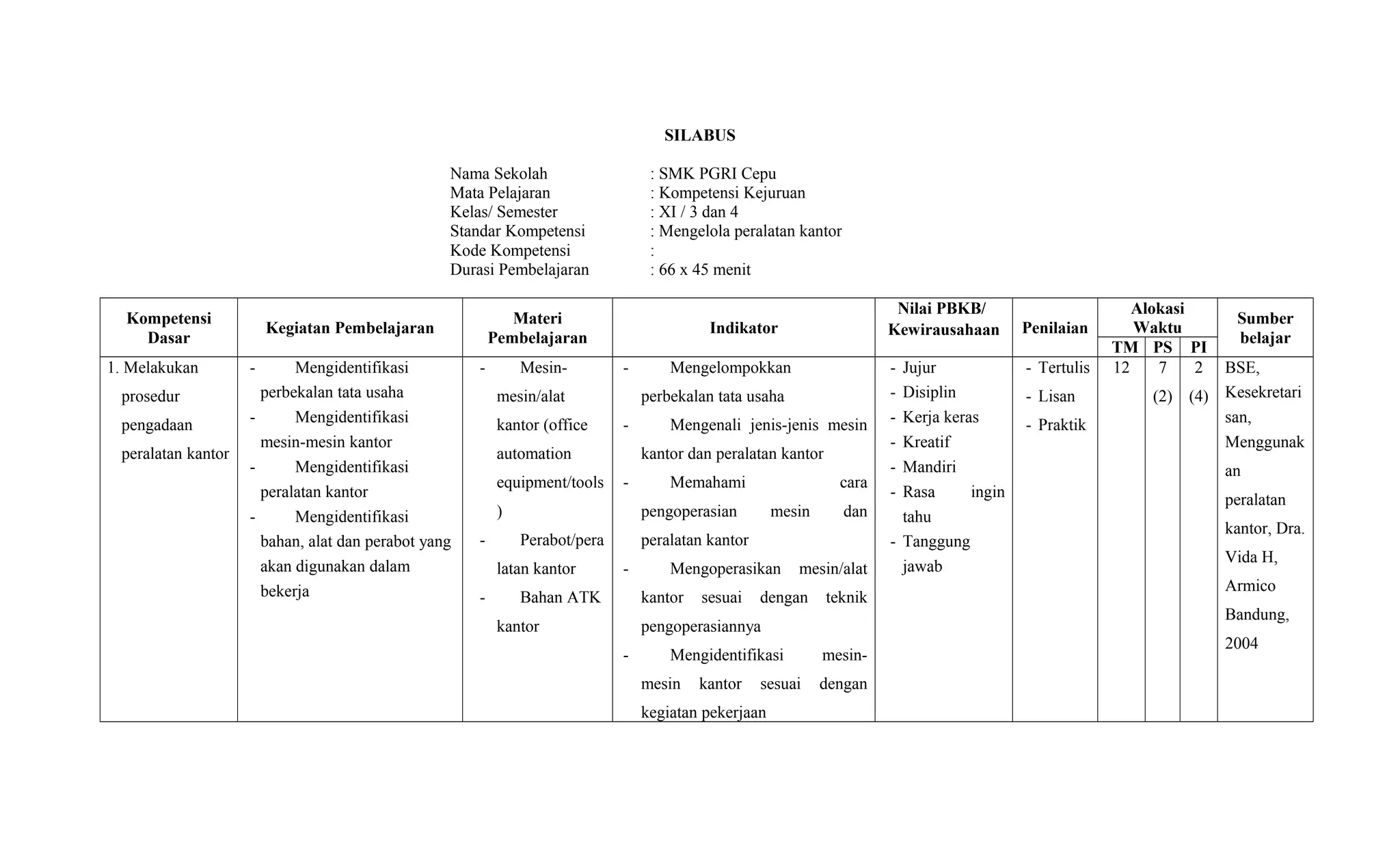 Silabus peralatan kantor | DOC