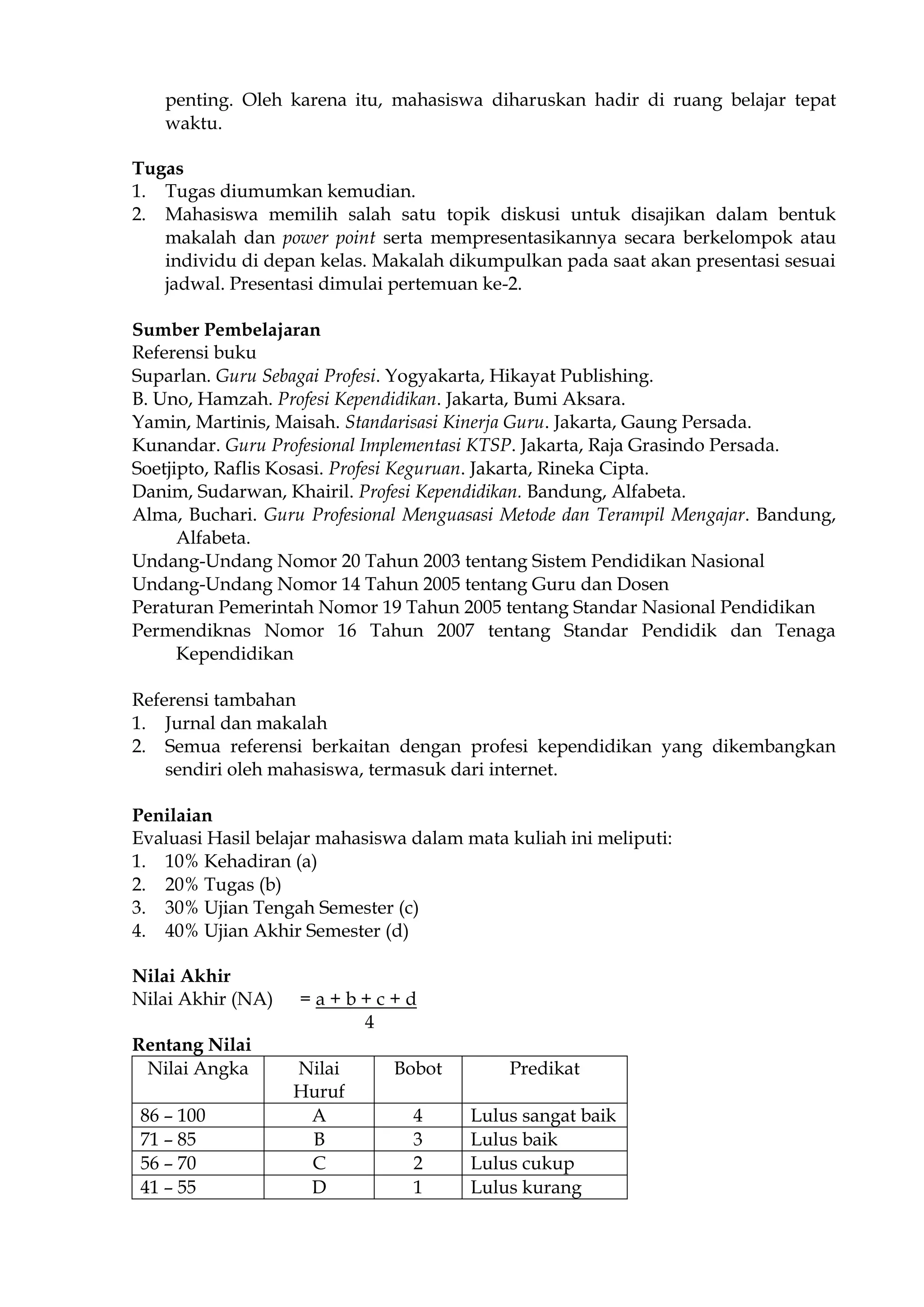 Silabus profesi kependidikan 1415 | PDF