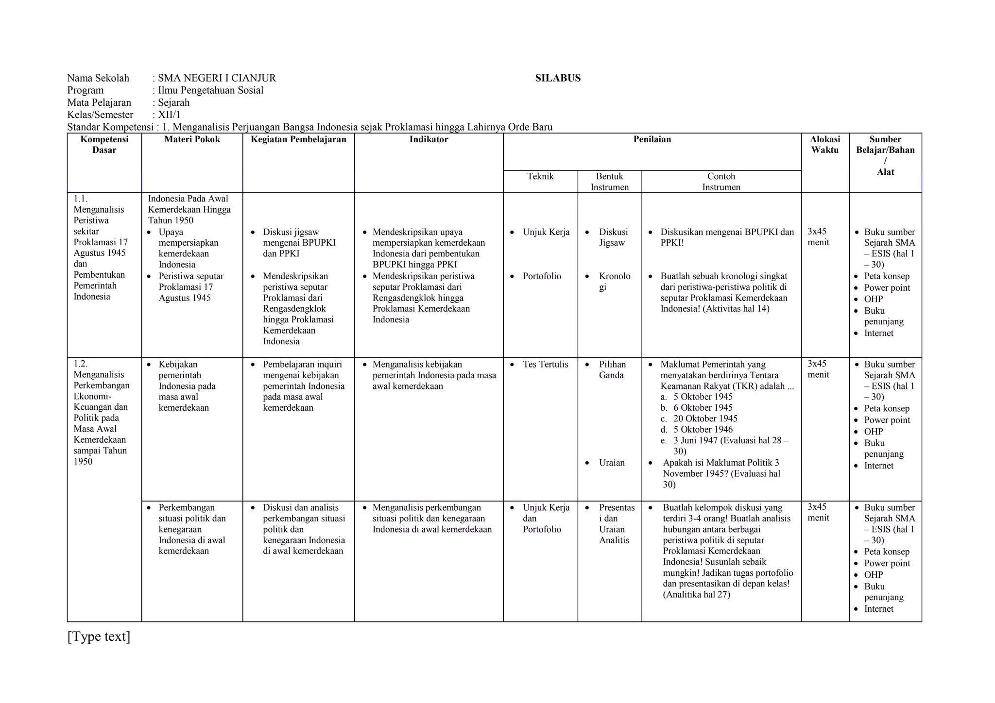 SILABUS Sejarah Kelas XII IPS.doc