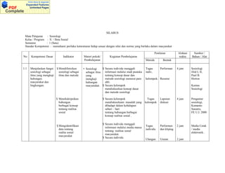 SILABUS SOSIOLOGI | PDF