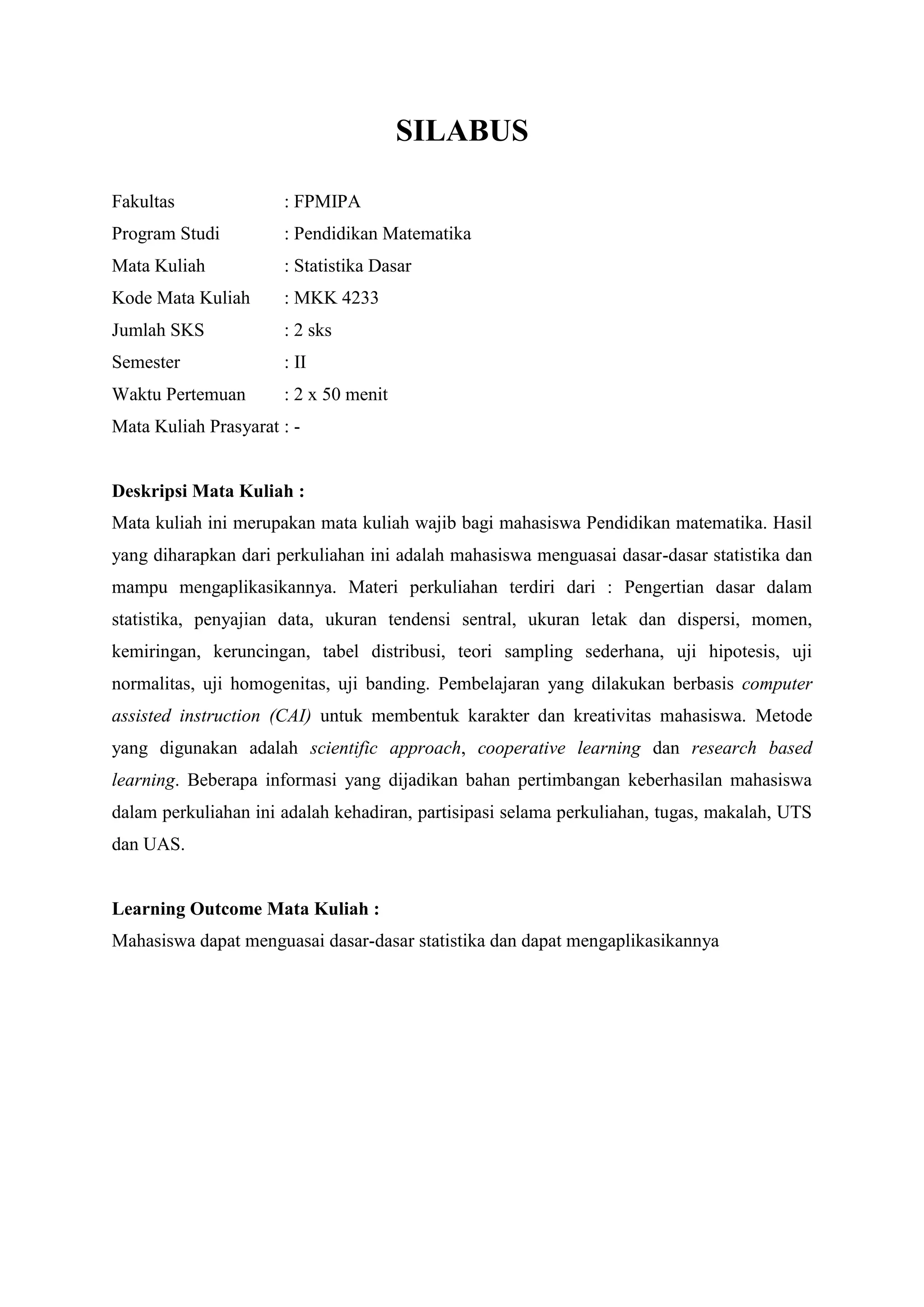Silabus stat das | PDF