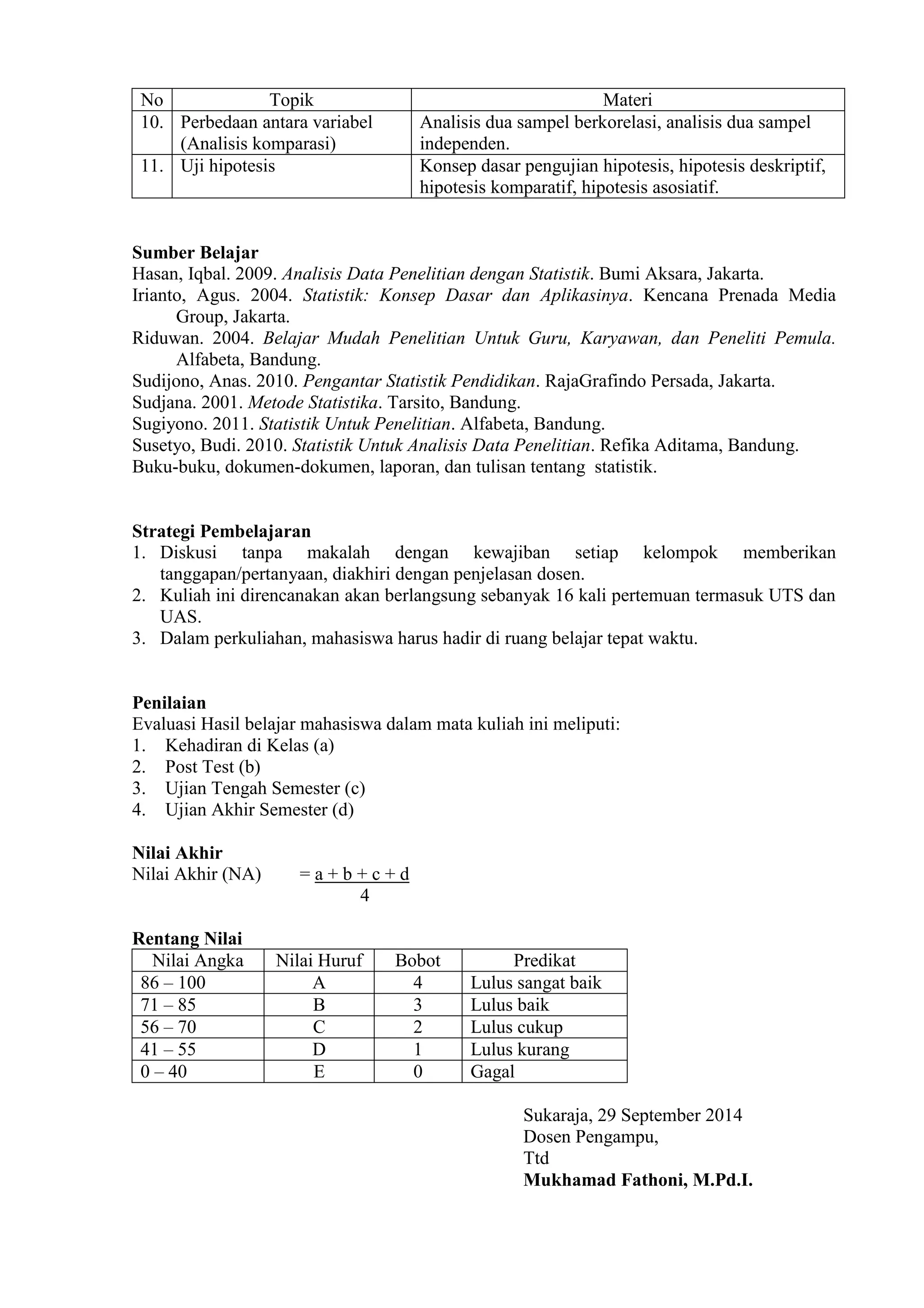 Silabus statistik | PDF