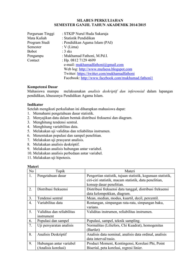 Silabus statistik | PDF