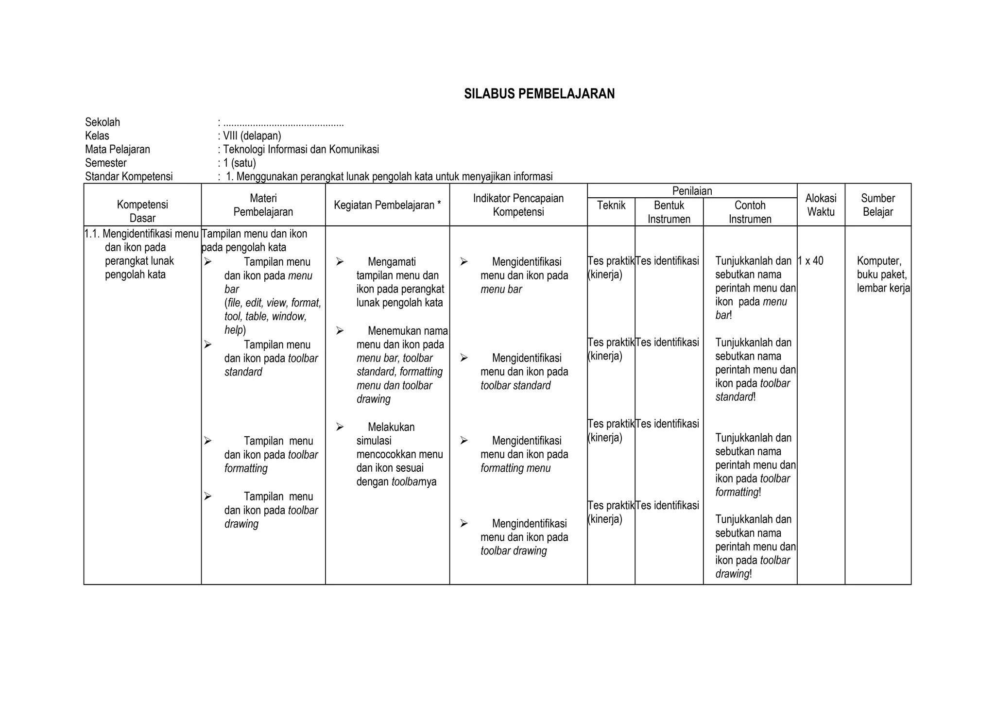 Silabus tik berkaraktersmpkelasviiisms1 | DOC