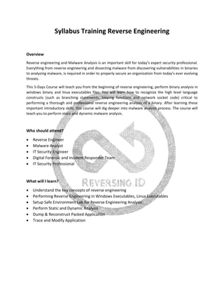 Silabus Training Reverse Engineering | PDF