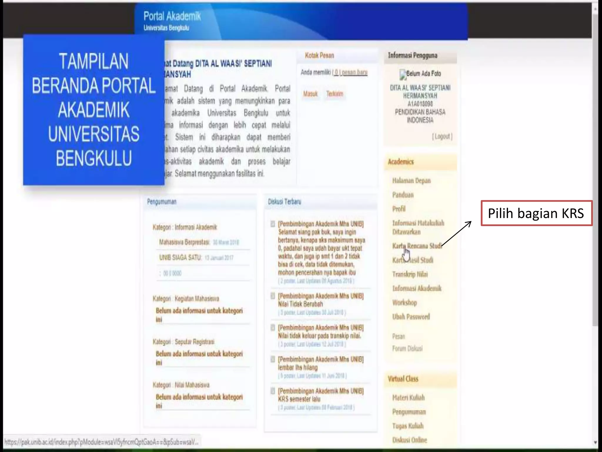 Panduan penggunaan Portal Akademik Bagi Mahasiswa Baru UNIB | PPTX