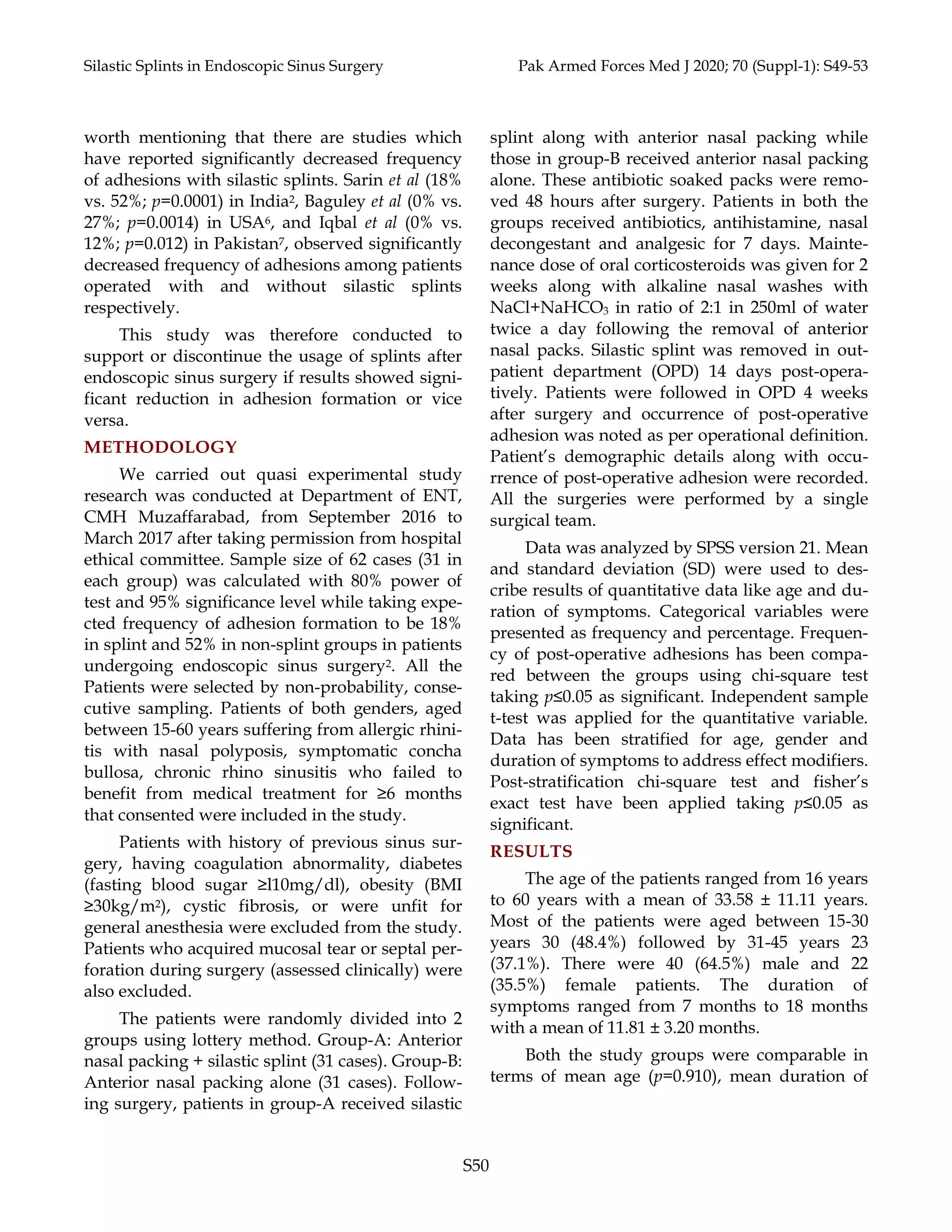 Silastic splints in endoscopic nasal sinus surgery | PDF
