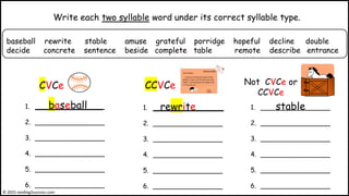 How to Teach Kids CVCe and CCVCe syllables (cake, baseball, duplicate ...