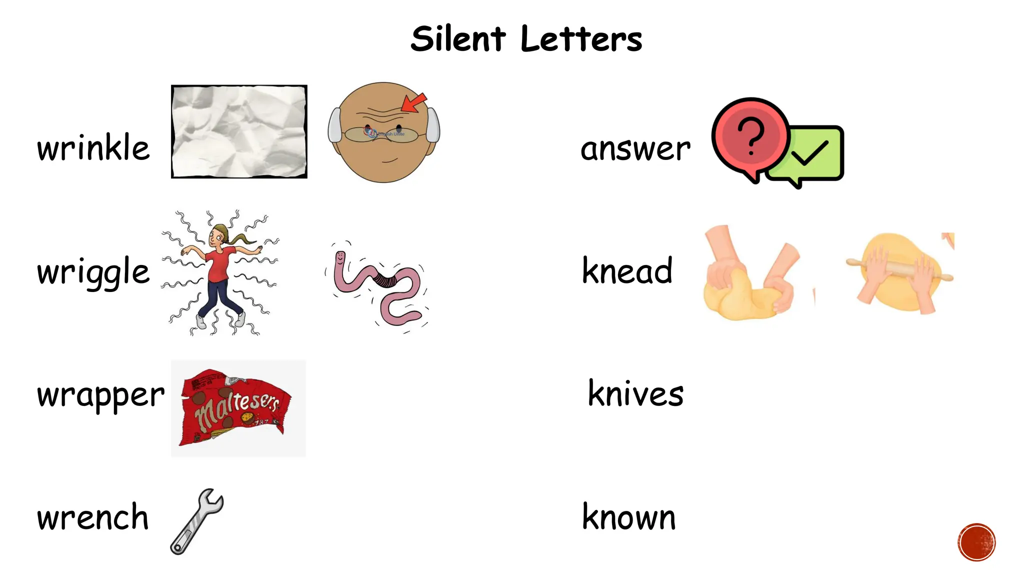 Common words with silent letters and cliparts | PDF