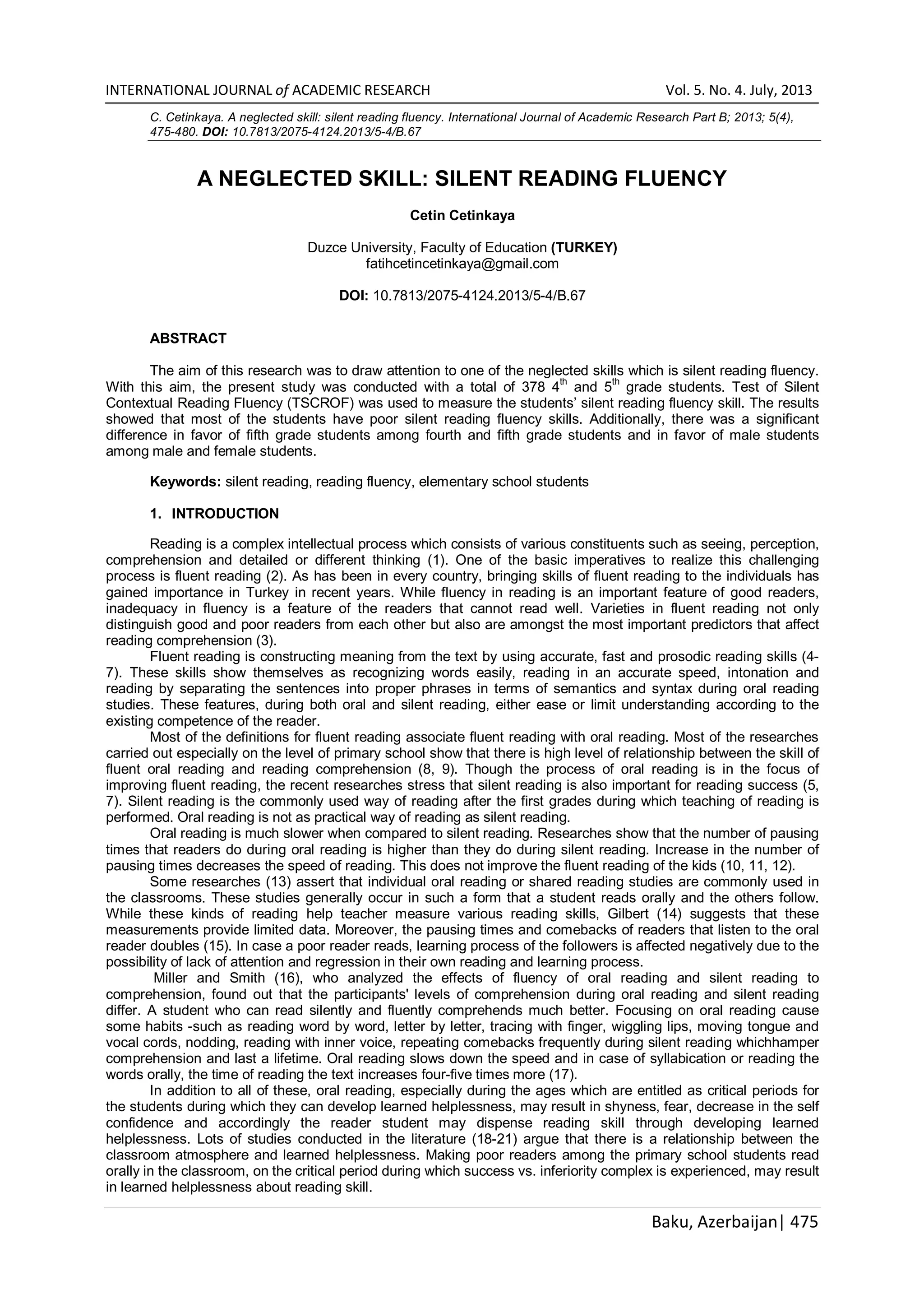 Silent reading fluency | PDF