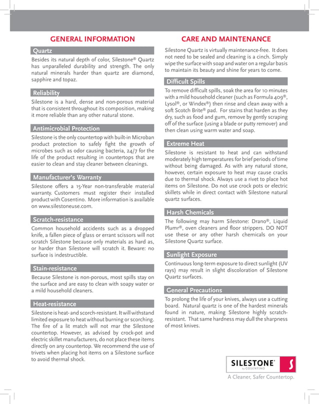 SILESTONE® QUICK REFERENCE GUIDE | PDF