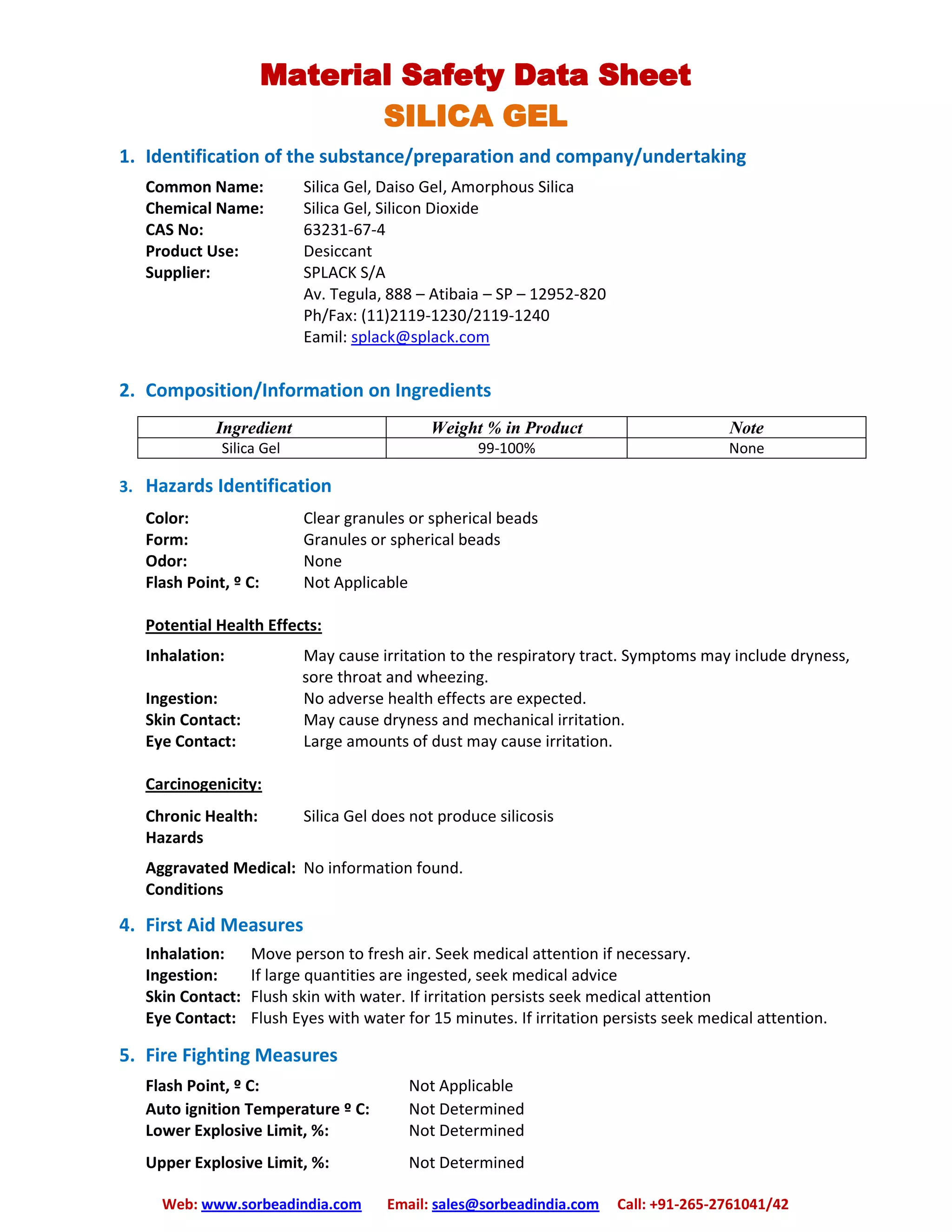 Silica Gel MSDS | PDF