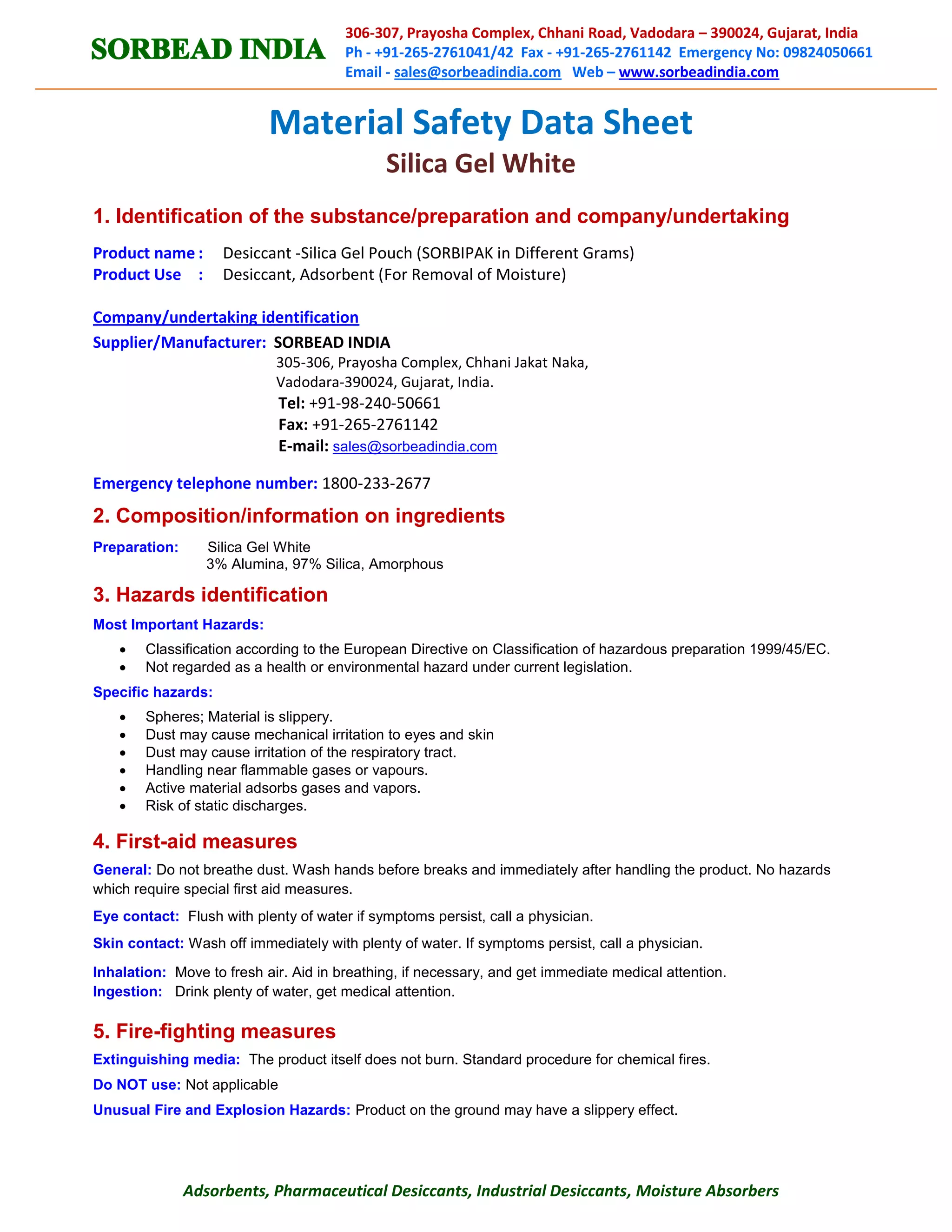 Silica Gel White MSDS | PDF