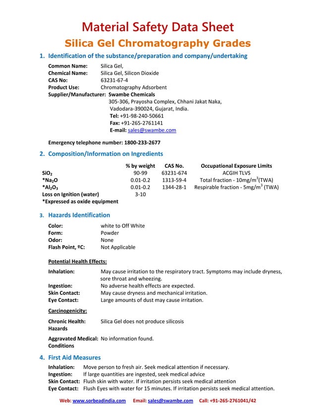 Silica Gel Chromatography MSDS | PDF | Lung and Respiratory Health ...