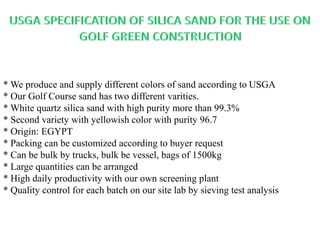Silica sand for golf course - cairo minerals | PPTX