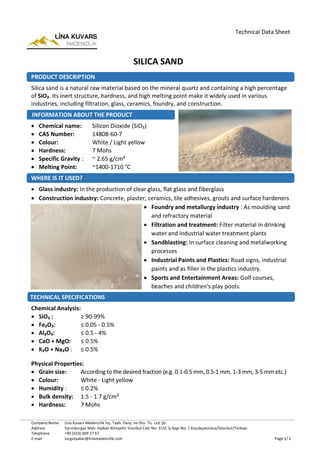 Silica Sand Technical Data Sheet (TDS) – High Purity Industrial Grade ...