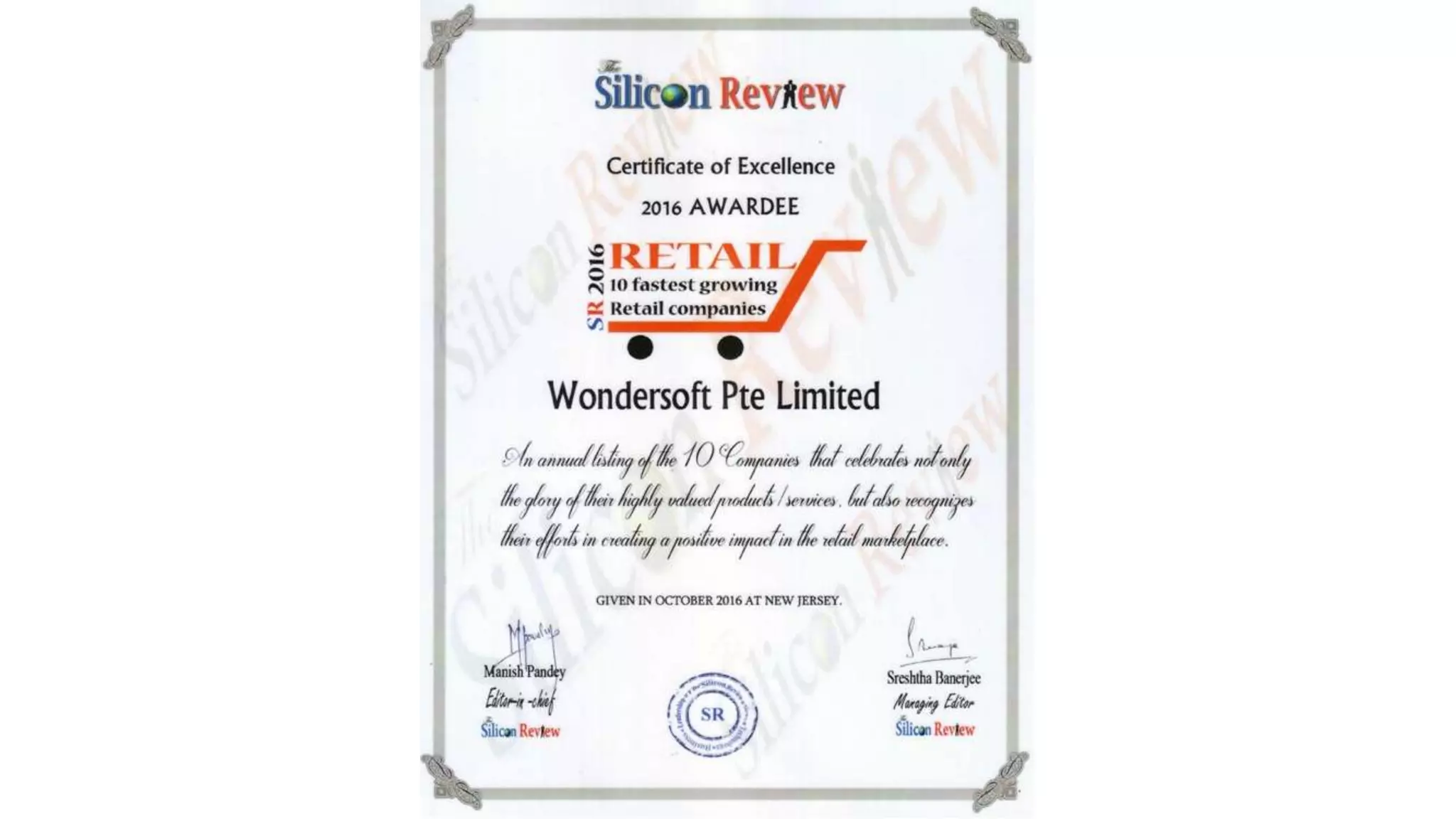 Wondersoft was awarded Certificate of Excellence - Silicon Review ...