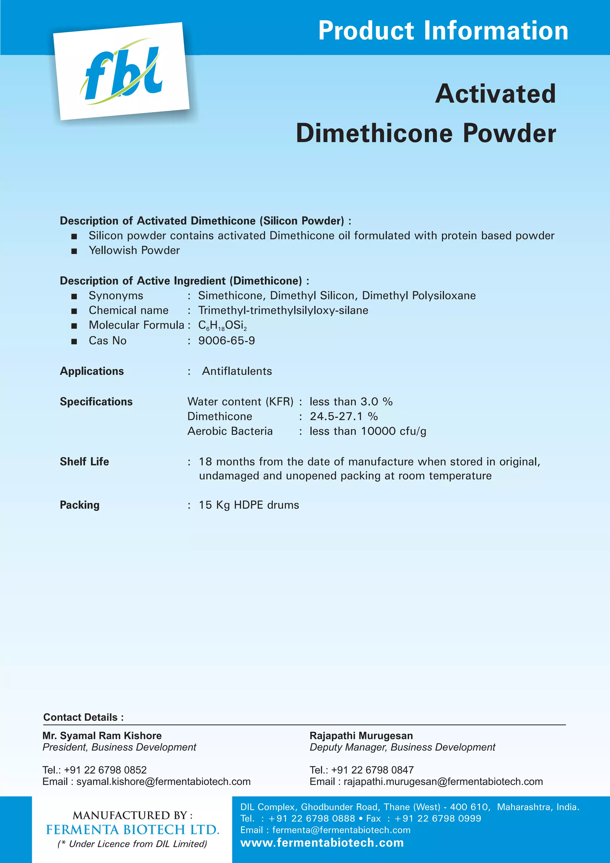 Silicon powder-activated-dimethicone-simethicone-product-information | PDF