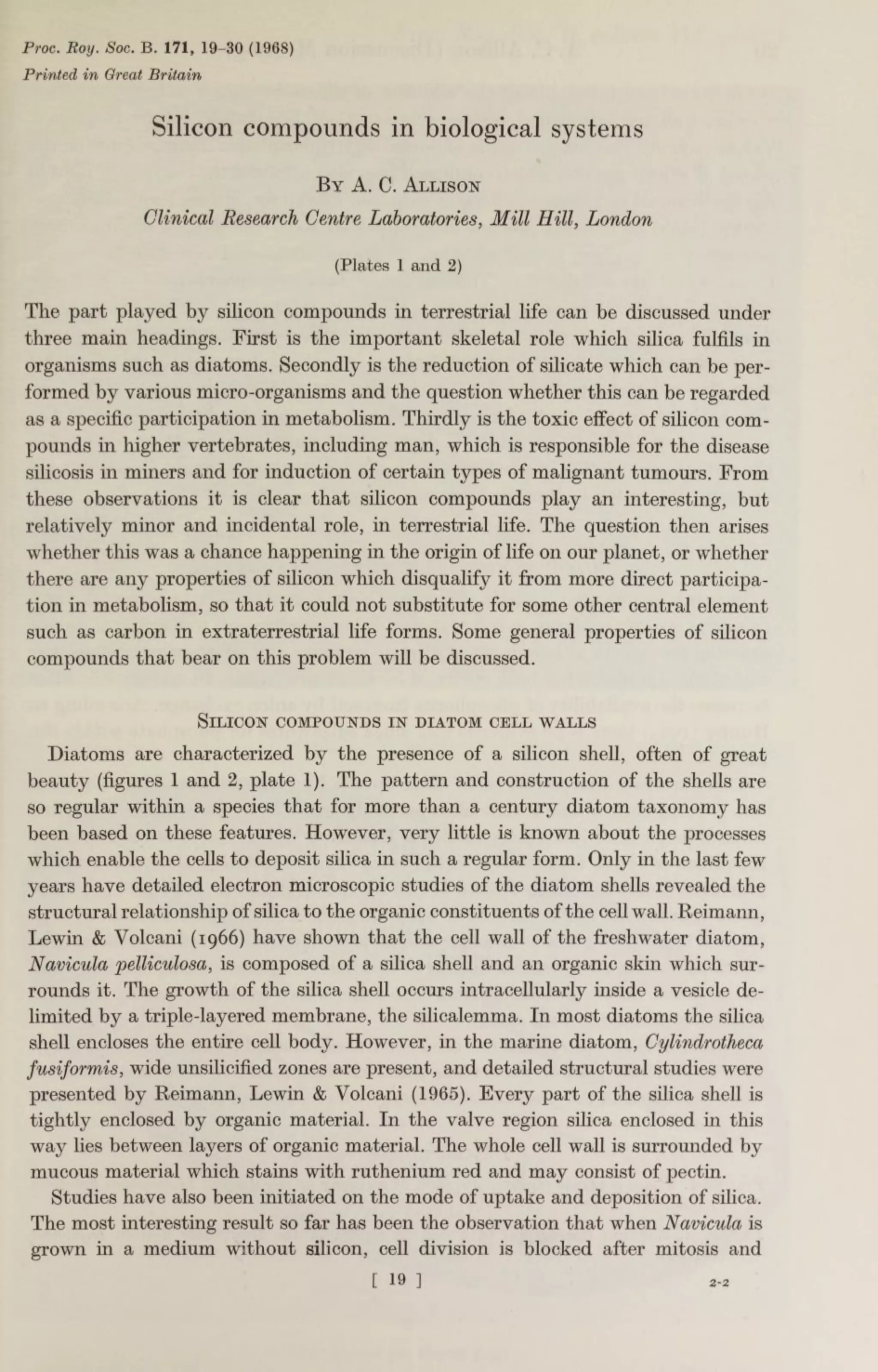 Silicon compounds in biological systems | PDF