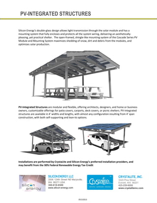 Silicon Energy - CrystaLite PV-Integrated Structures Brochure 05-16-13 | PDF