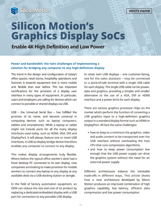 Silicon Motion's Graphics Display SoCs enables 4K High Definition and ...