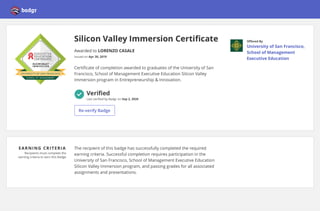 Silicon Valley Immersion Certificate - Lorenzo Casale | PDF | Education ...