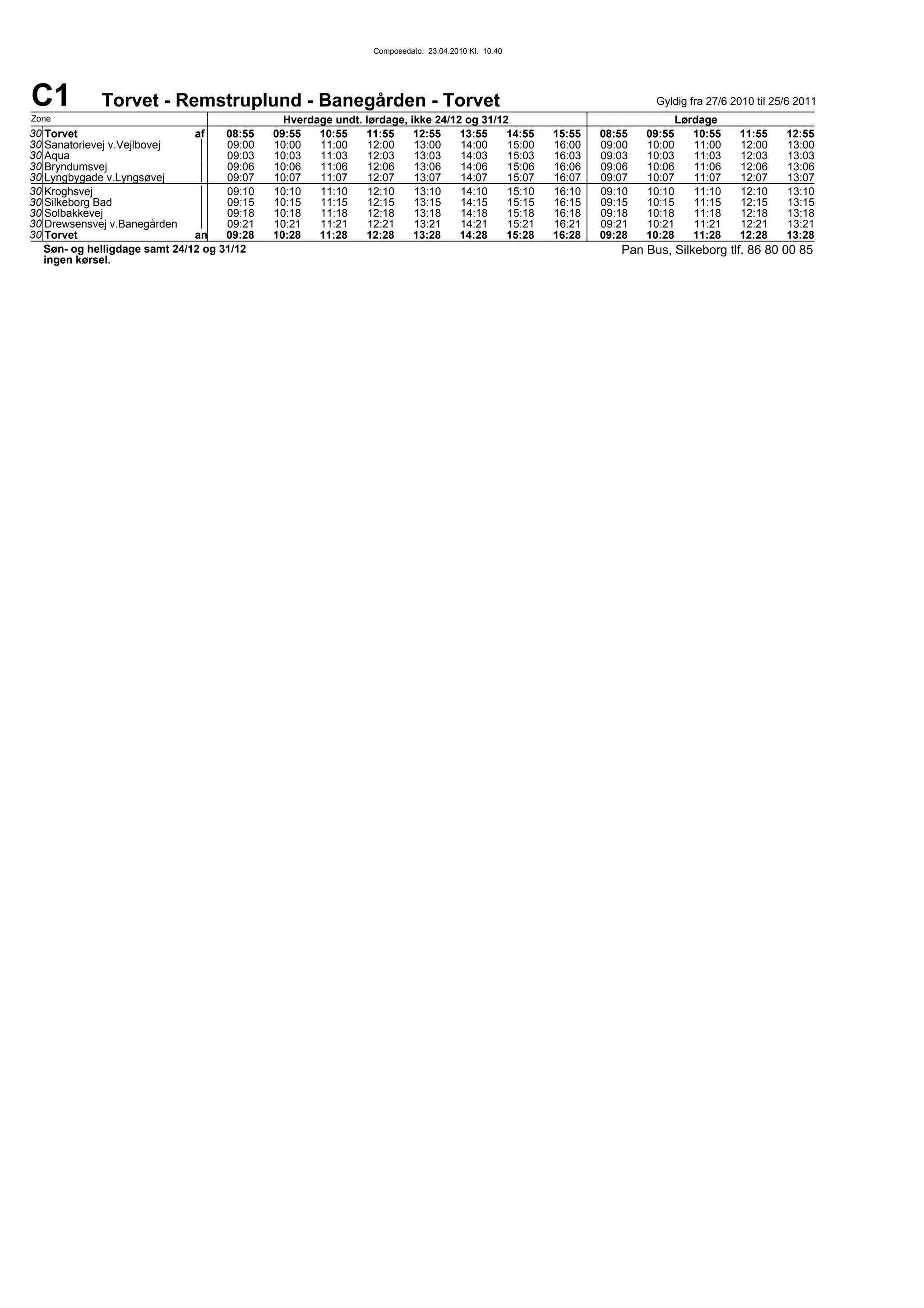 Samlet Køreplan | Silkeborg Bybus |2010-2011| Midttrafik | PDF