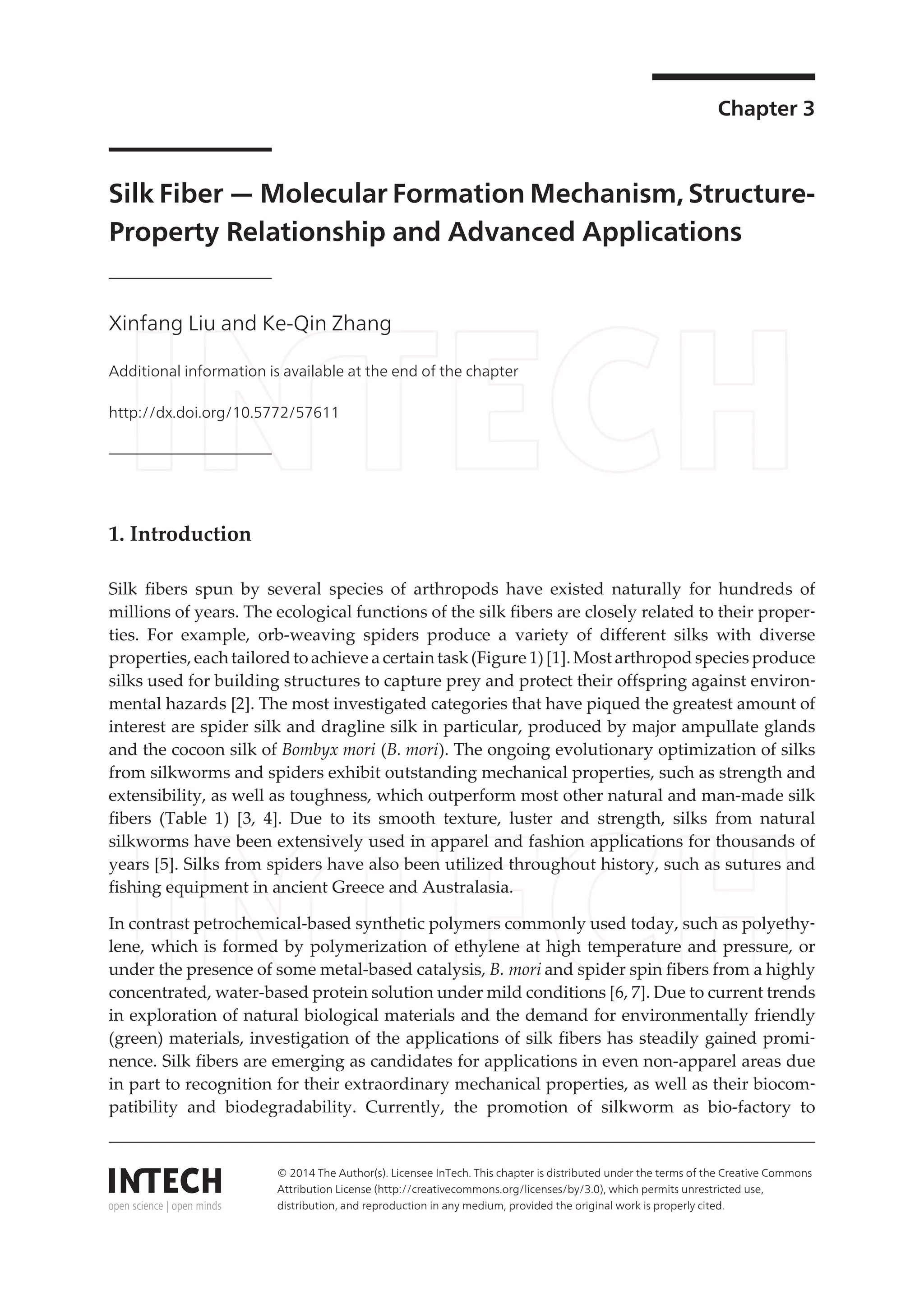 Silk fiber — molecular formation mechanism, structure property ...
