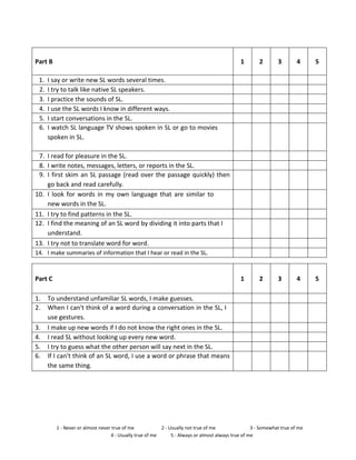 Strategy Inventory for Language Learning (SILL) survey | DOCX