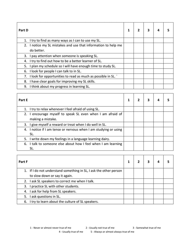 Strategy Inventory for Language Learning (SILL) survey | DOCX