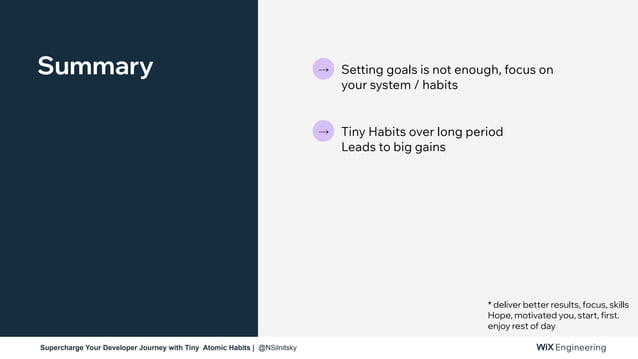 WeAreDevs - Supercharge Your Developer Journey with Tiny Atomic Habits | PPT