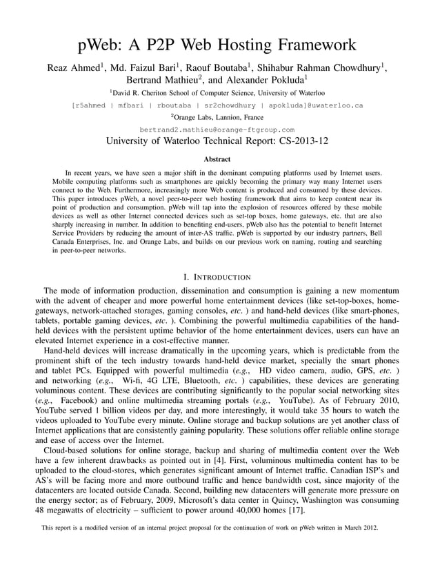 pWeb: A P2P Web Hosting Framework | PDF