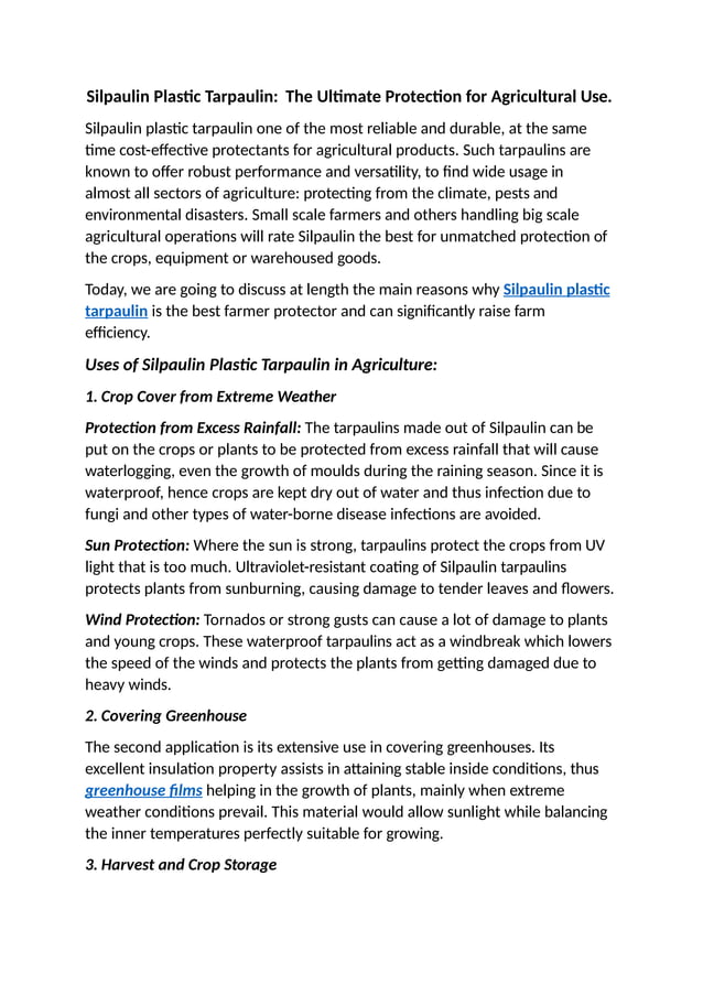 Silpaulin Plastic Tarpaulin The Best Protector of Agricultural Use | PDF