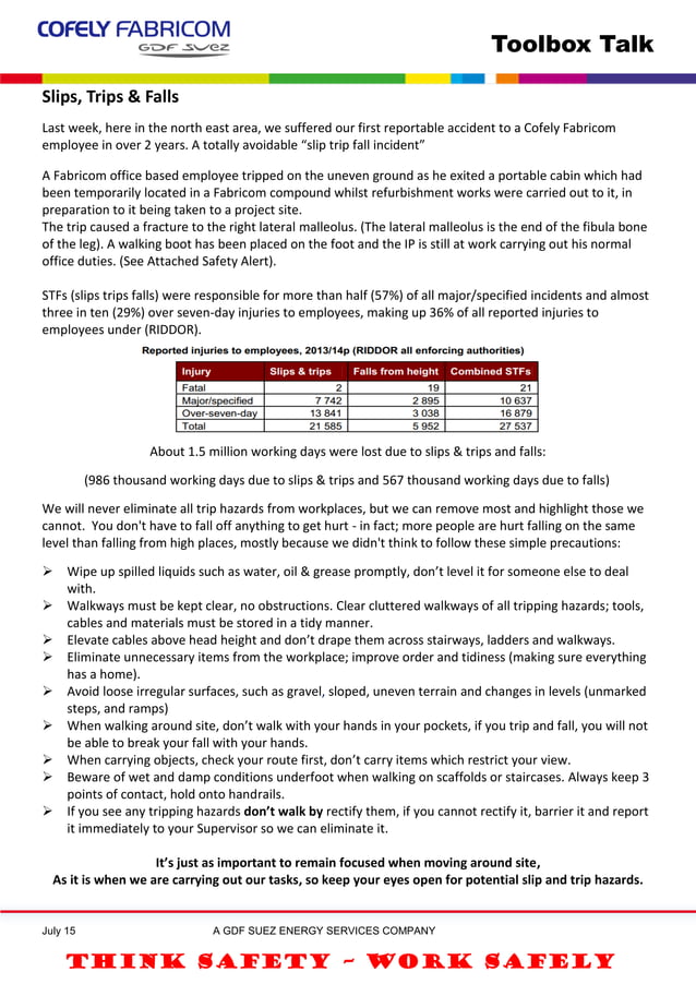 Toolbox Talk | Silps trips and falls | PDF