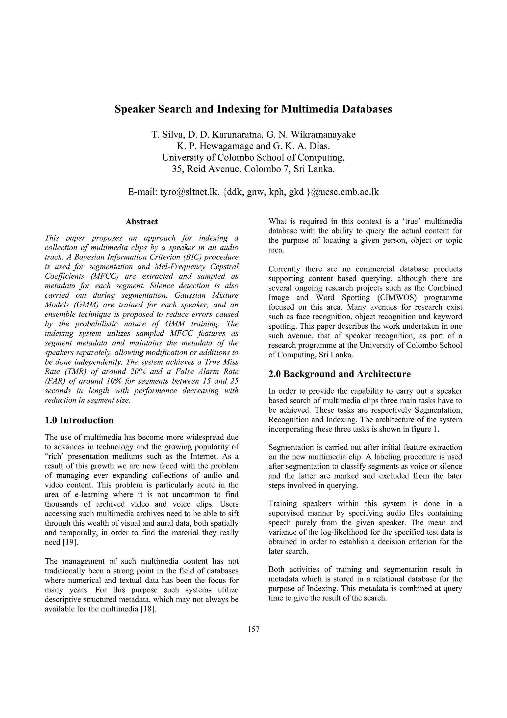 Speaker Search and Indexing for Multimedia Databases | PDF