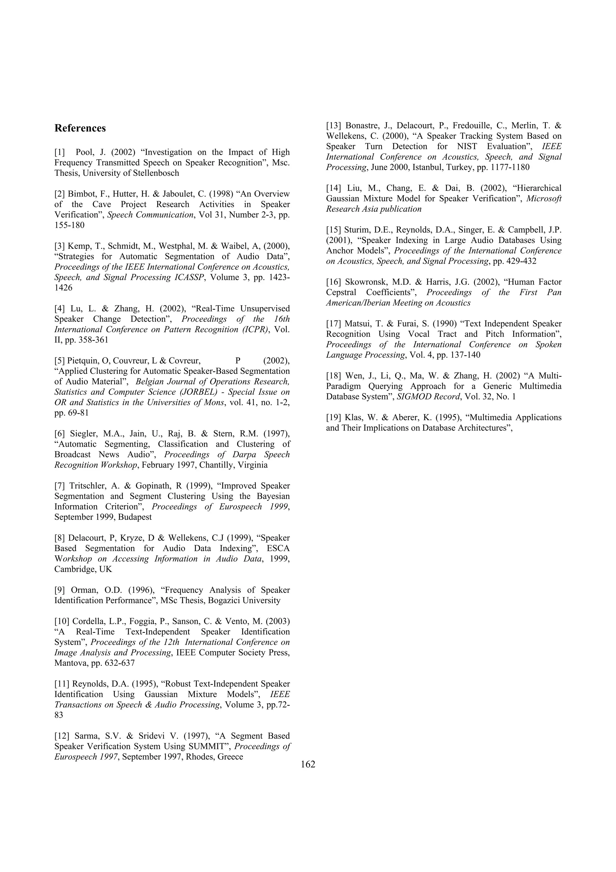 Speaker Search and Indexing for Multimedia Databases | PDF