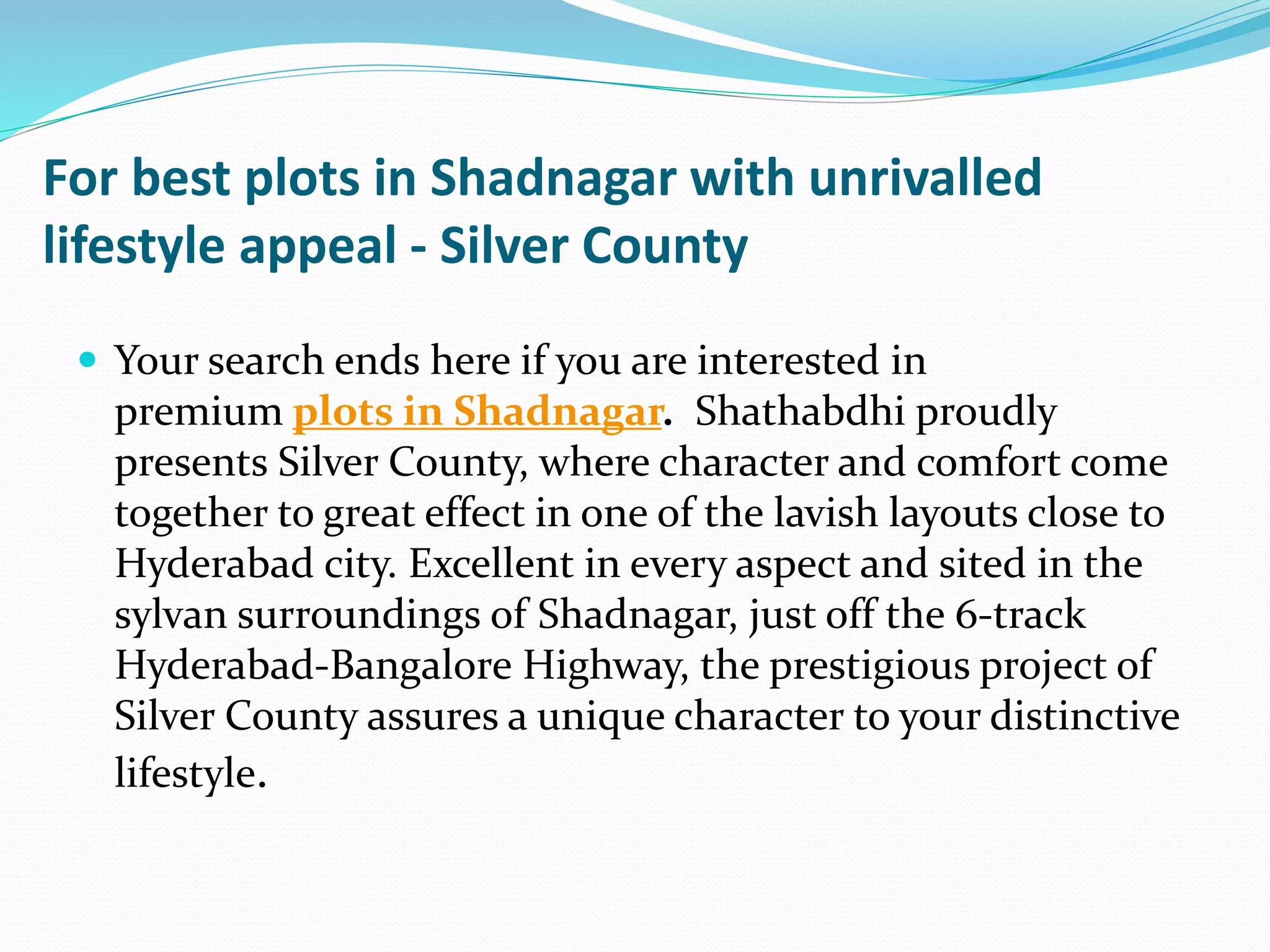 Plots in Shadnagar - Shathabdhi Townships | PPT