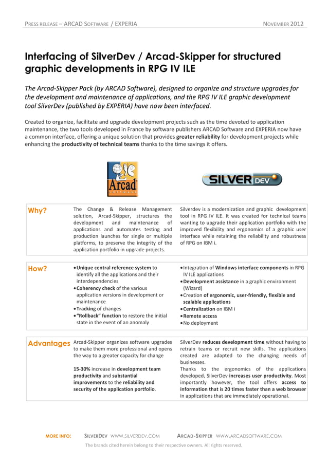 SilverDev / ARCAD Skipper Interface - for Structured Graphic Developments in RPG IV ILE | PDF
